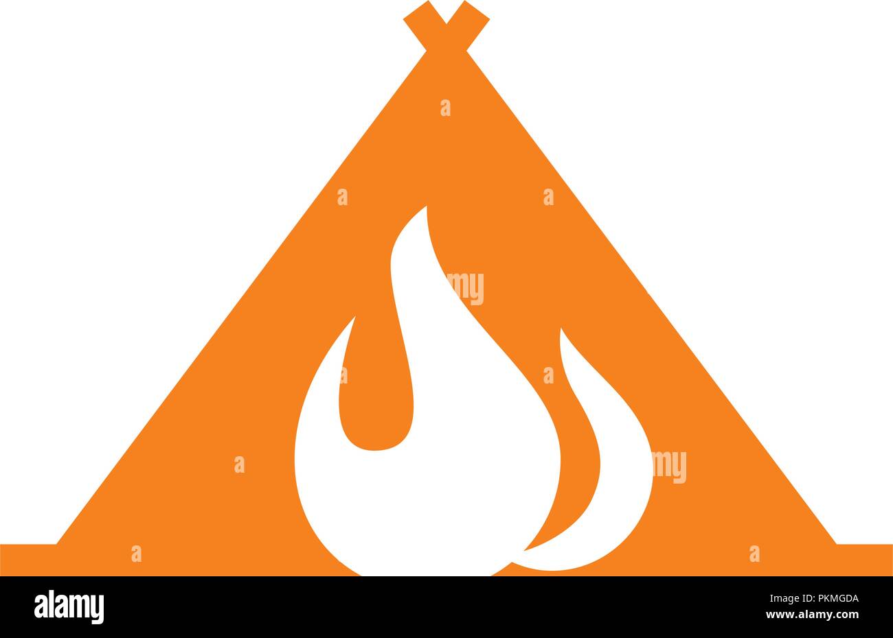Outdoor supplies or travel company vector symbol with tent and campfire ...