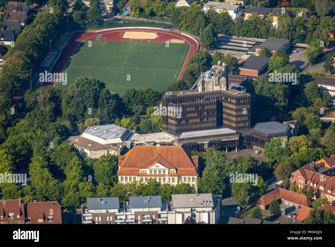 Aerial view, town hall Ahlen, library, civic hall, Ahlen, Ruhr Area ...