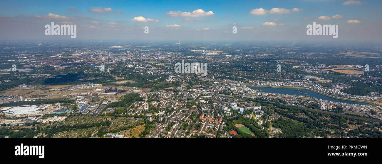 Aerial view, Panorama Phoenix West and Phoenix Lake, Dortmund Hörde ...