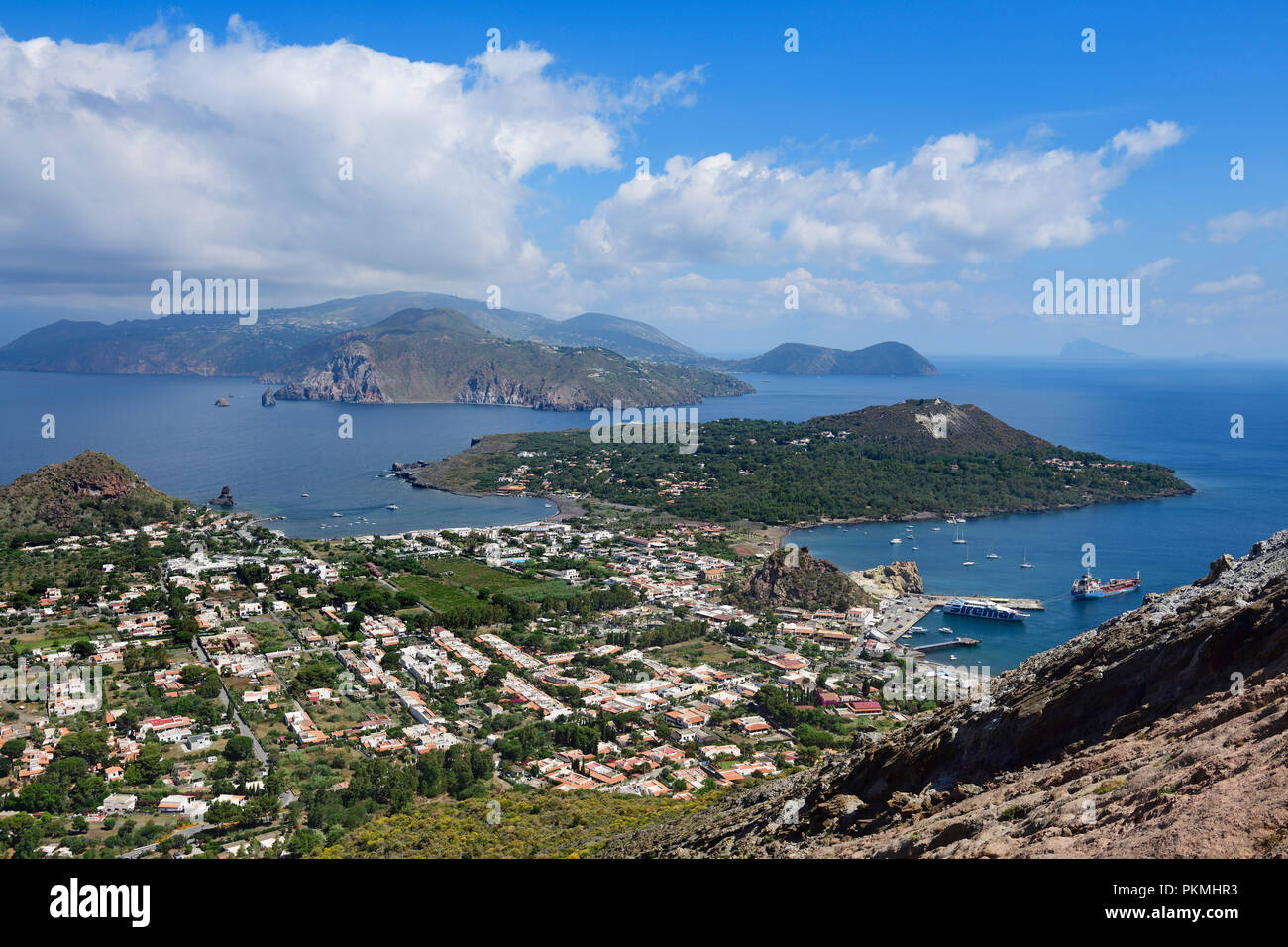 View from the crater rim on Lipari, Vulcano island, Aeolian and Lipari ...