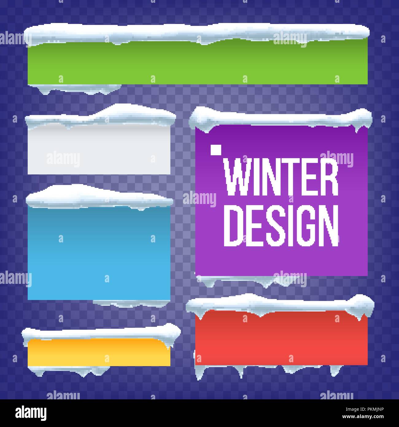 Banner, Button With Snow Caps Vector. New Year Winter Ice Element ...