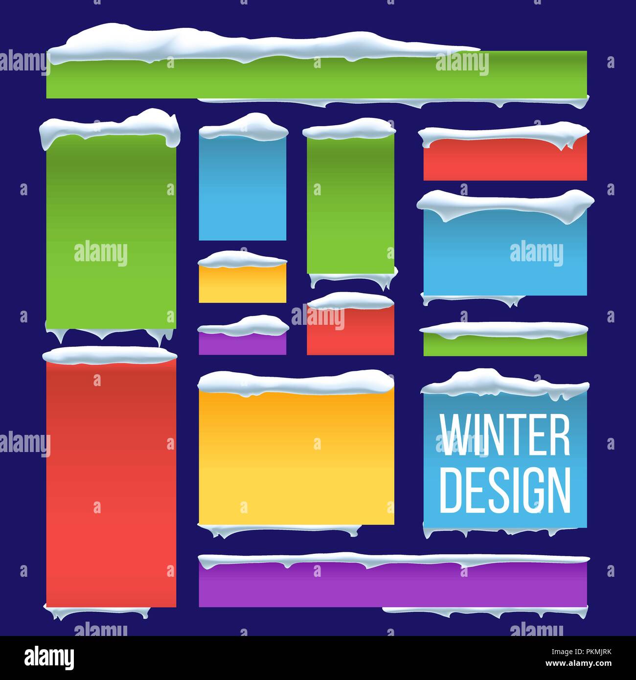 Banner, Button With Snow Caps Vector. Seasonal Snowfall Background ...