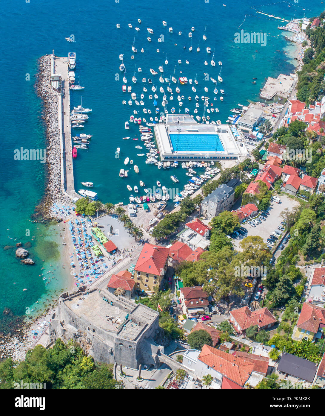 Herceg Novi, Montenegro, aerial view on city and marina Stock Photo - Alamy