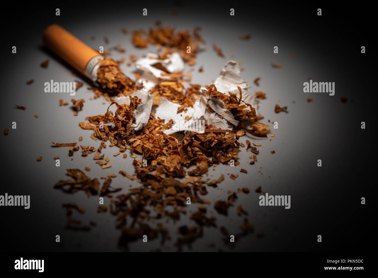 cigarette completely torn out highlighted in dark Stock Photo - Alamy