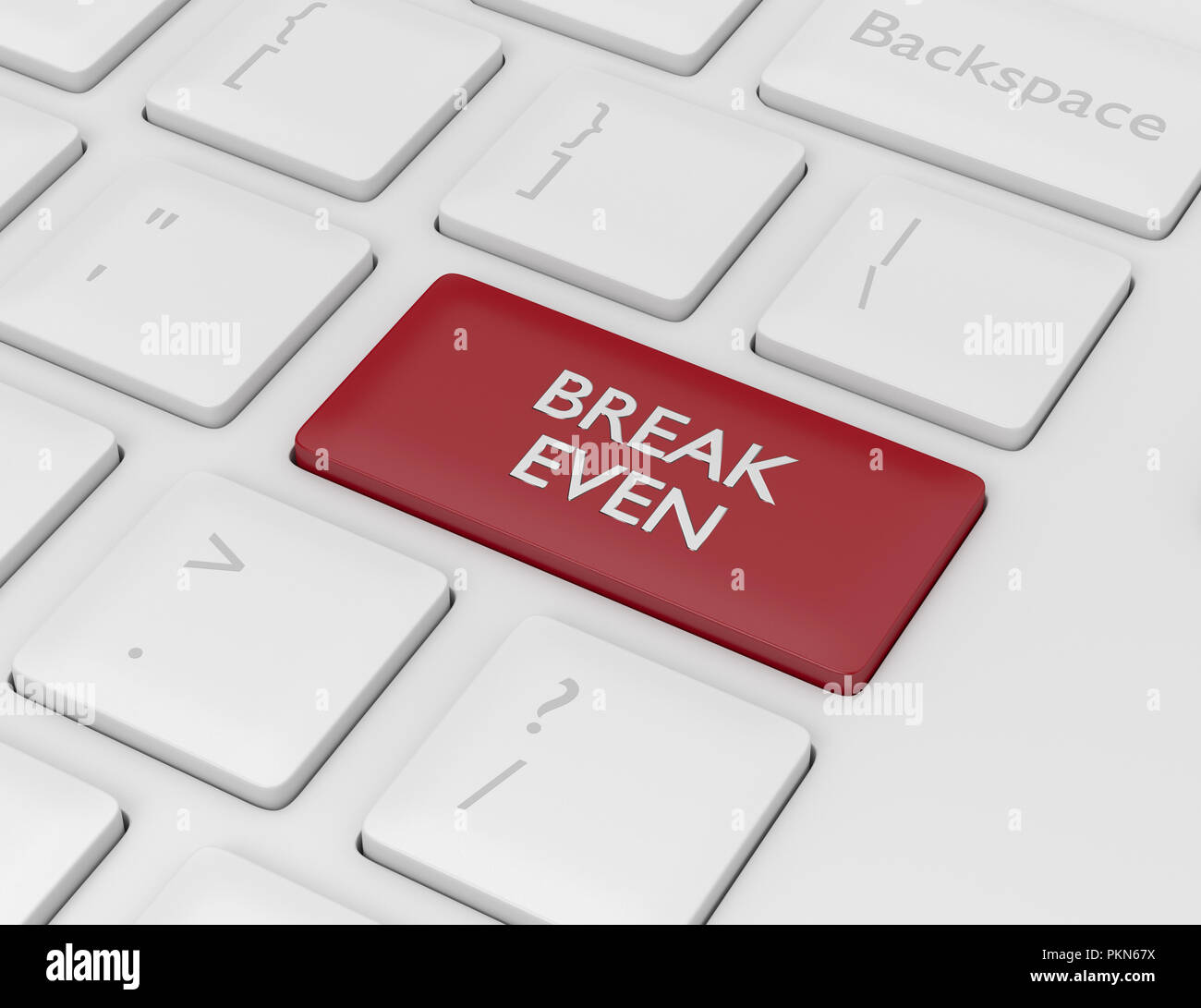 3d render of computer keyboard with BREAK EVEN button. Stock market ...
