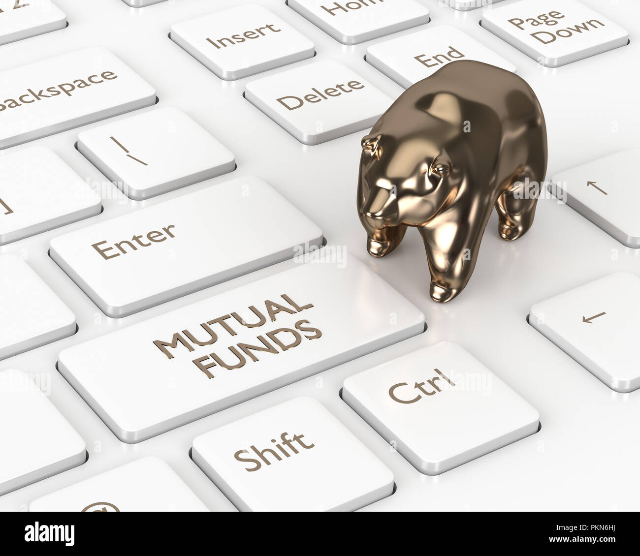 3d render of computer keyboard with MUTUAL FUNDS button. Stock market ...