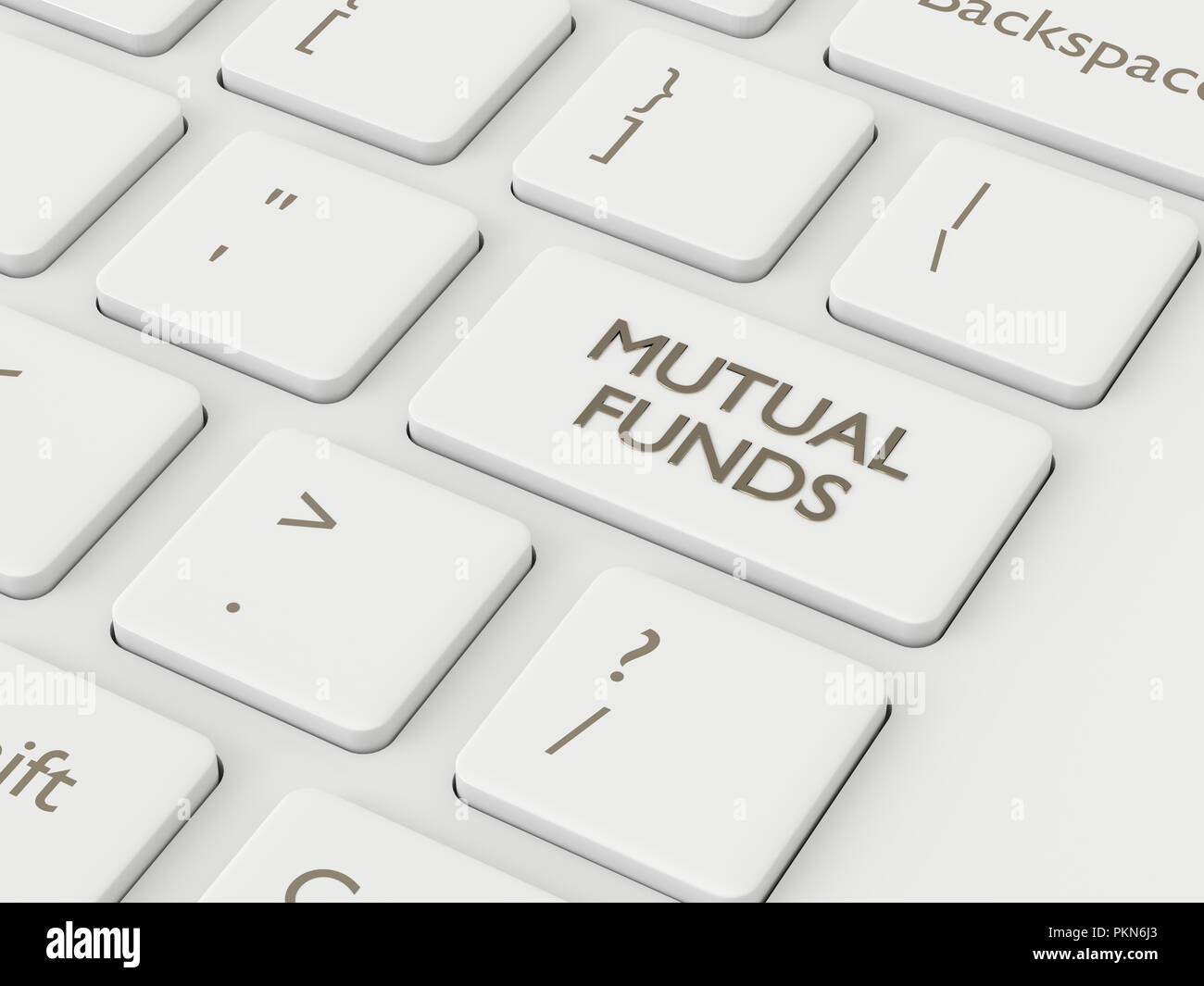 3d render of computer keyboard with MUTUAL FUNDS button. Stock market ...