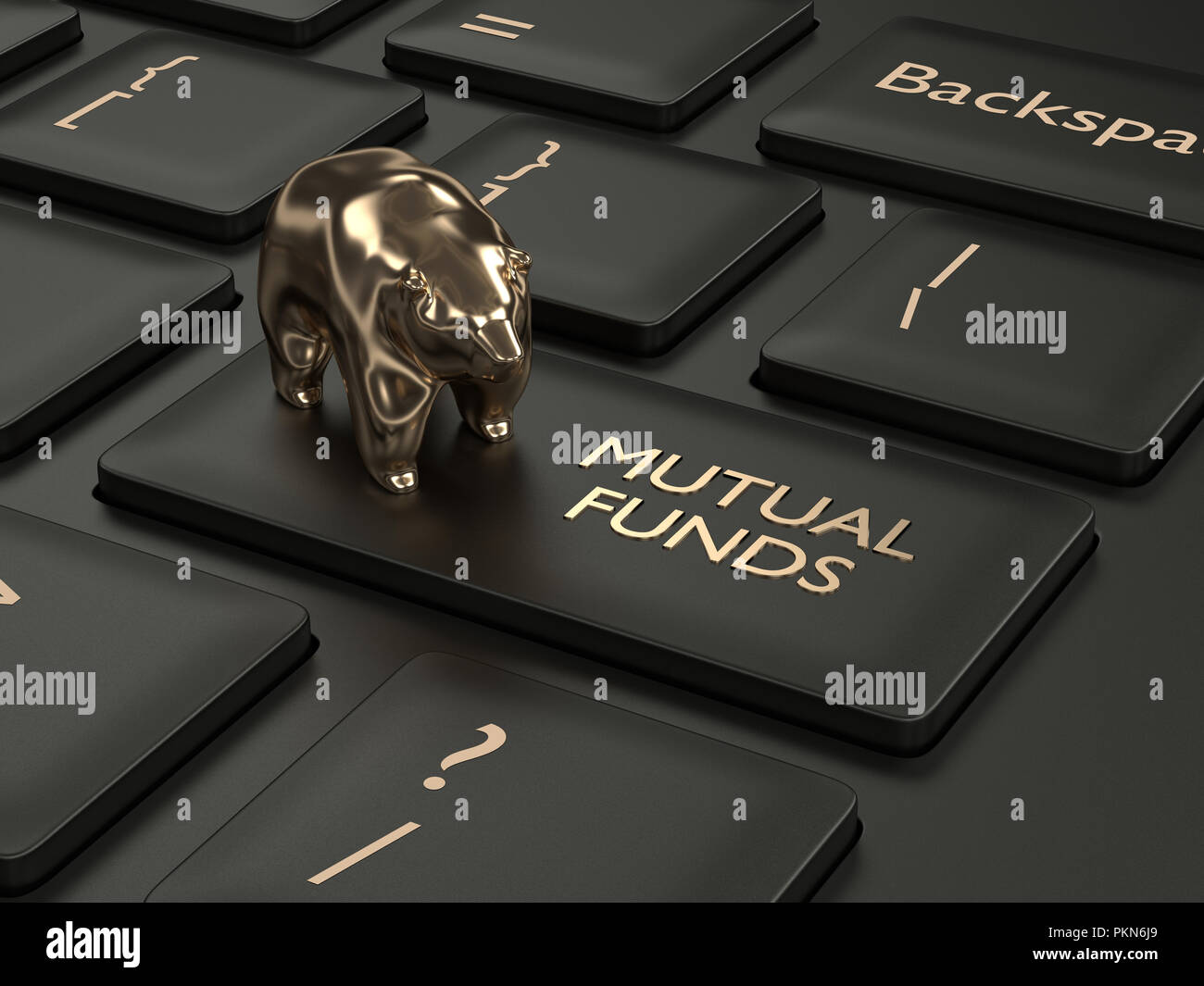 3d render of computer keyboard with MUTUAL FUNDS button. Stock market ...