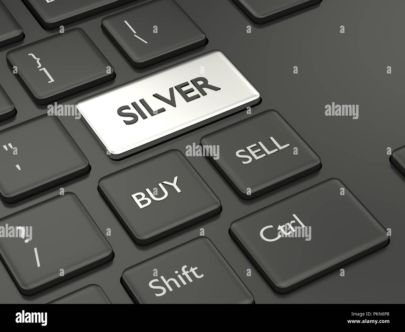 3d render of computer keyboard with SILVER button. Stock market issues ...