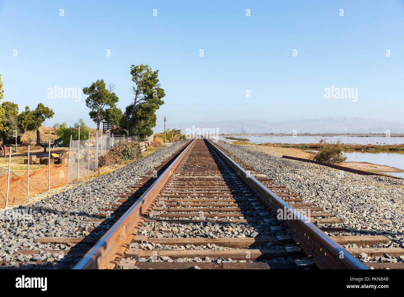 Amtrak railroad towards Baylands; Alviso, San José, California, USA ... Amtrak railroad towards Baylands; Alviso, San José, California, USA ...