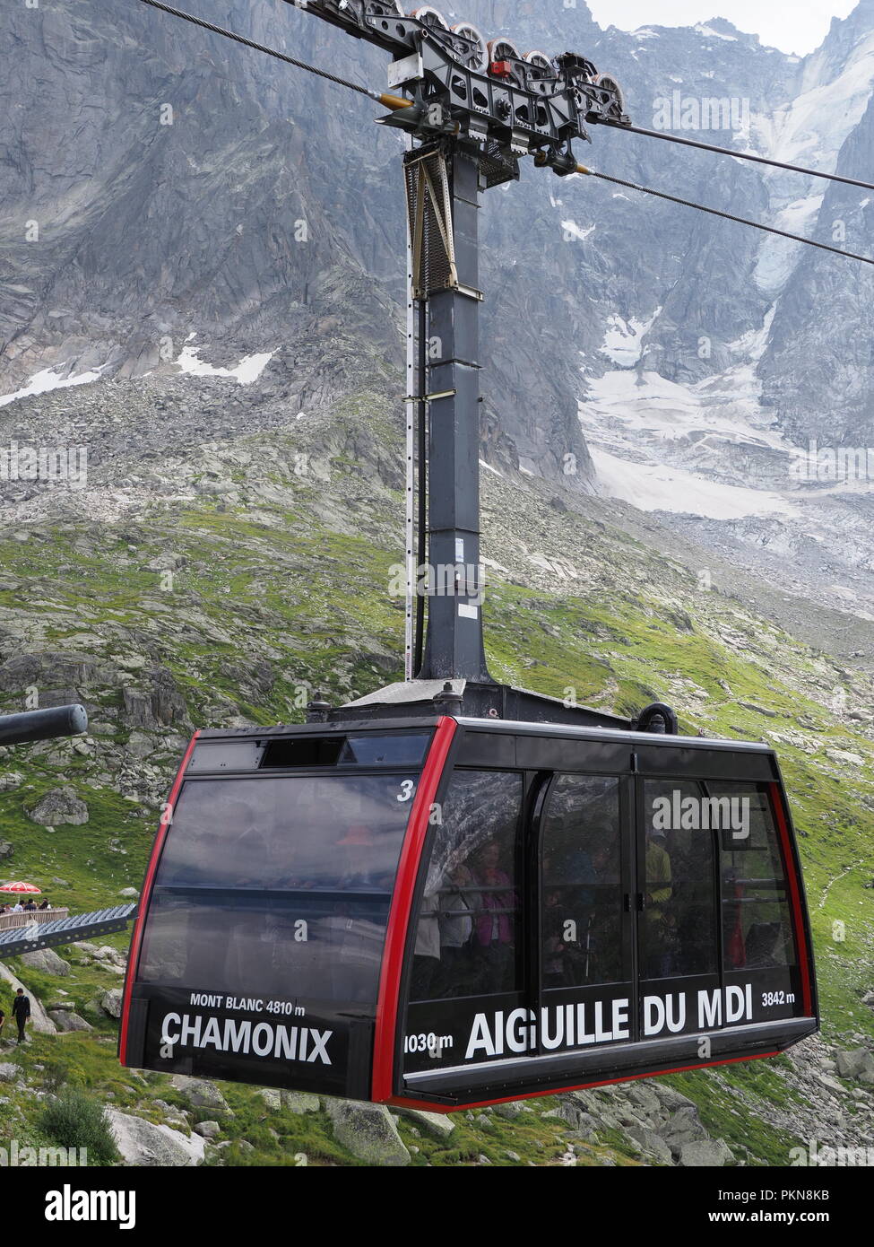CHAMONIX MONT BLANC, FRANCE on AUGUST 2018: Cable car cabin with ...