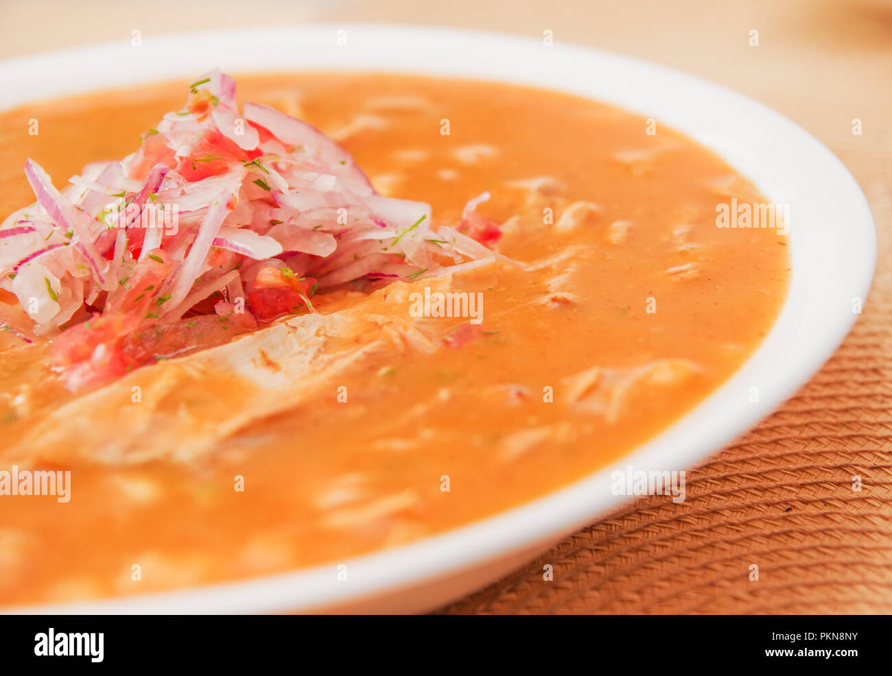 Close up of delicious encebollado fish stew from Ecuador traditional ...