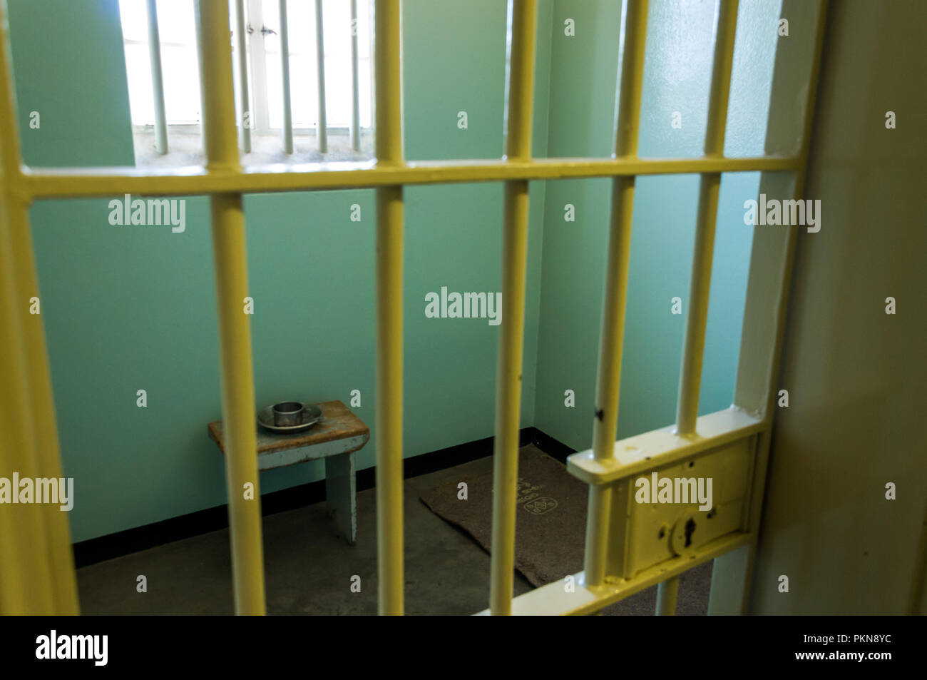 The cell of Nelson Mandela on Robben Island (Robbeneiland), South ...