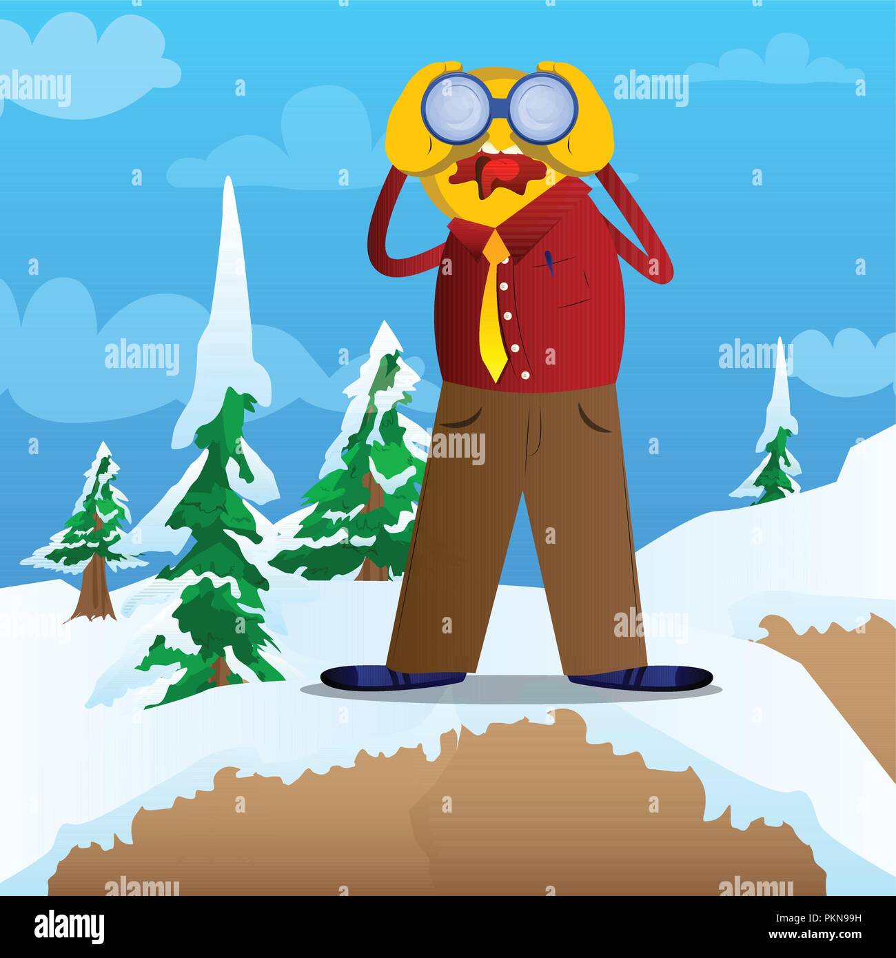 Yellow man looking through binoculars. Vector cartoon illustration ...