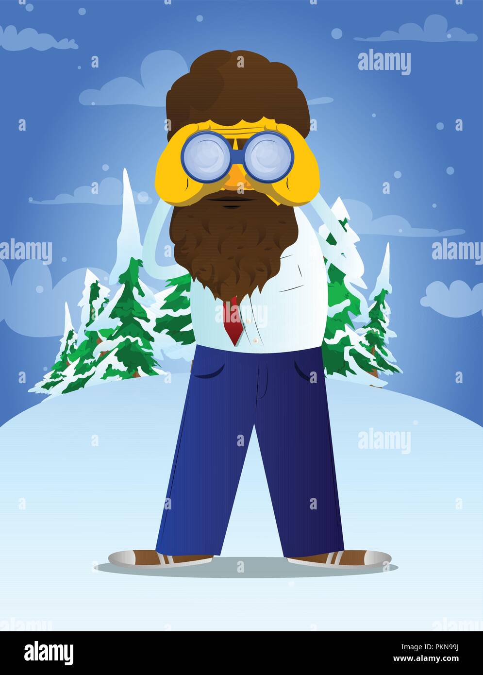 Yellow man looking through binoculars. Vector cartoon illustration ...