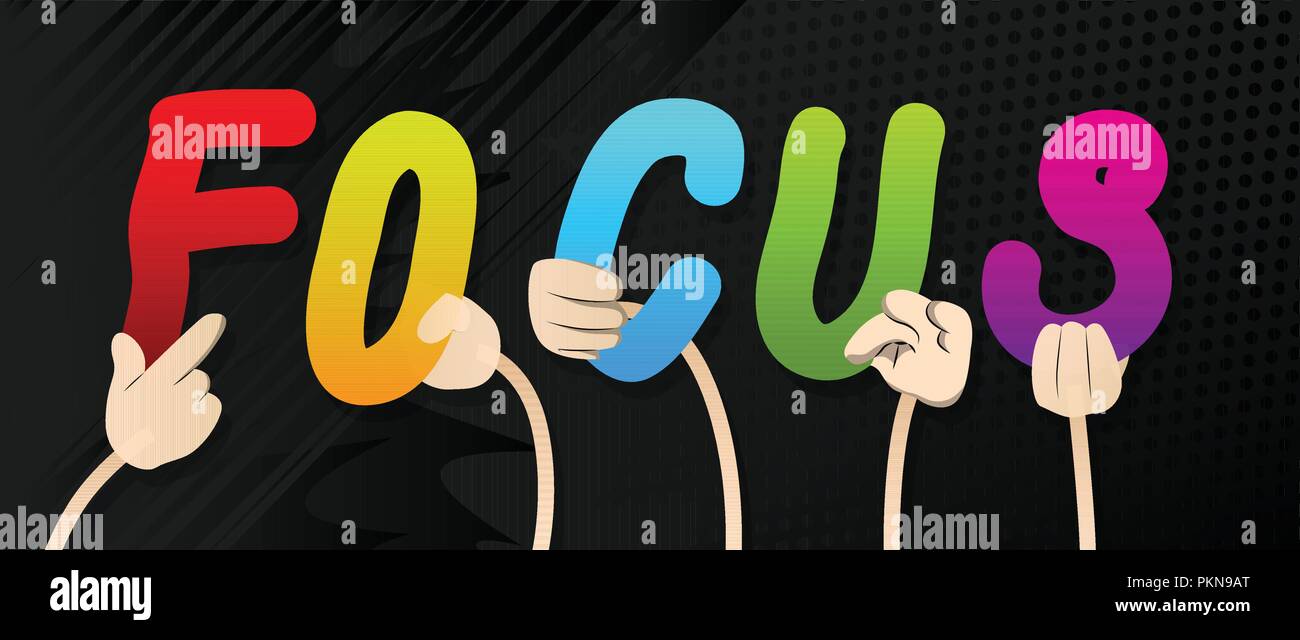 Diverse hands holding letters of the alphabet created the word Focus ...