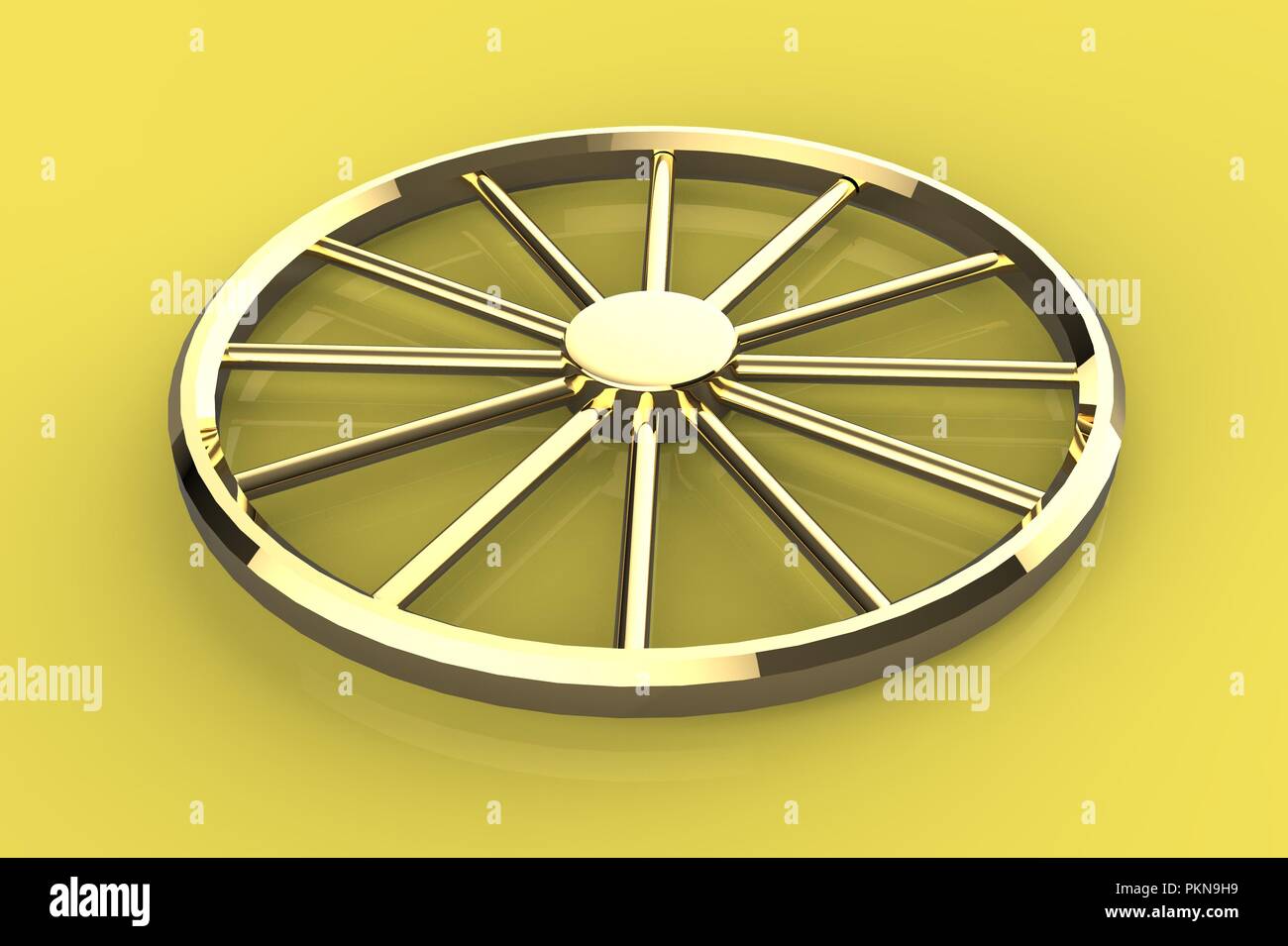 3d golden wheel Isolated on a yellow background Stock Photo - Alamy
