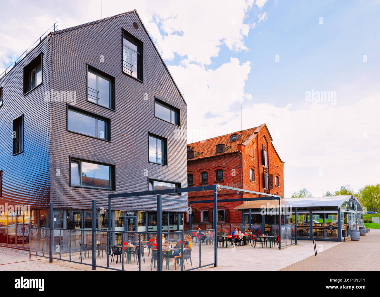 Klaipeda, Lithuania - May 9, 2016: Street cafe at Old town of Klaipeda ...