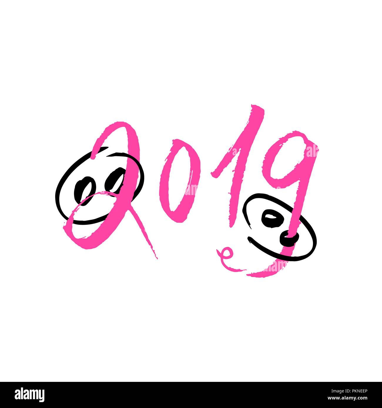 Cute Pig Snout in Pink Color with New Year 2019 Lettering. Isolated ...