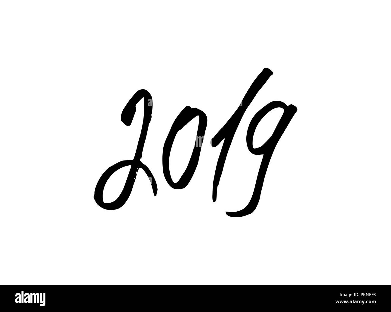 2019 Black Color Numbers with Hand drawn Lettering. Isolated Symbol or ...
