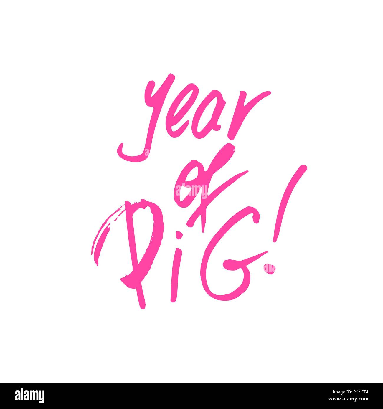 2019 Pink Hand drawn Lettering with Year of Pig Slogan or Phrase ...