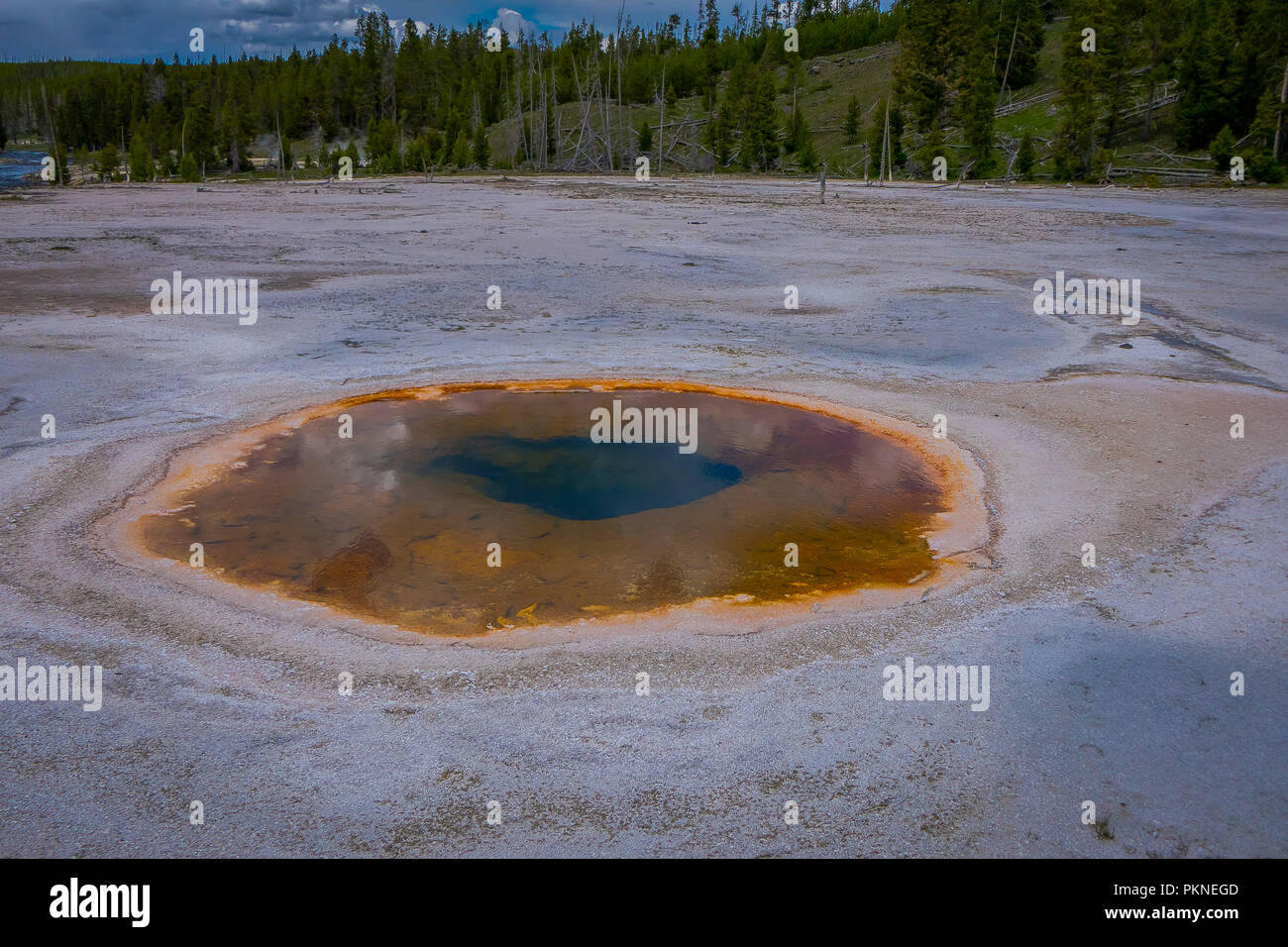Hot geyser pool in Old Faithful area of Yellowstone National Park Stock ...