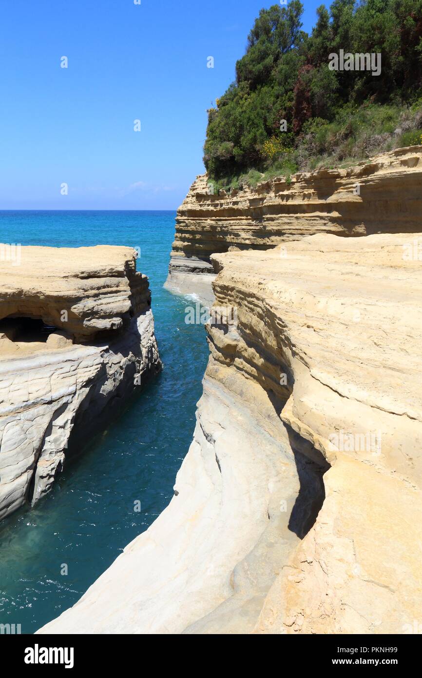 Sidari on Corfu island, Greece. Canal D'Amour rock formation - Canal of ...
