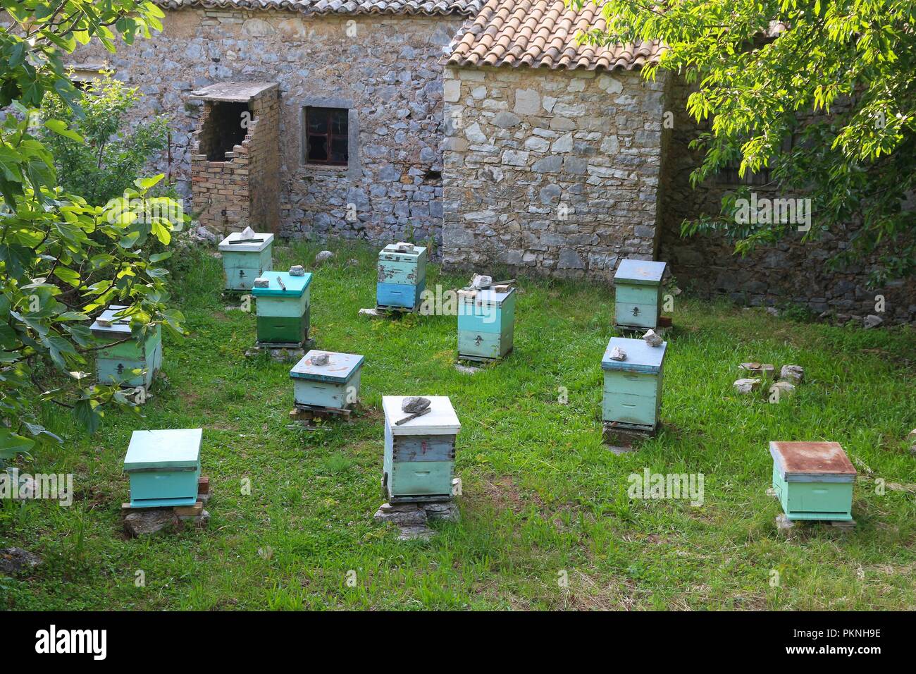 Corfu island, Greece. Bee hives in a small village Stock Photo - Alamy