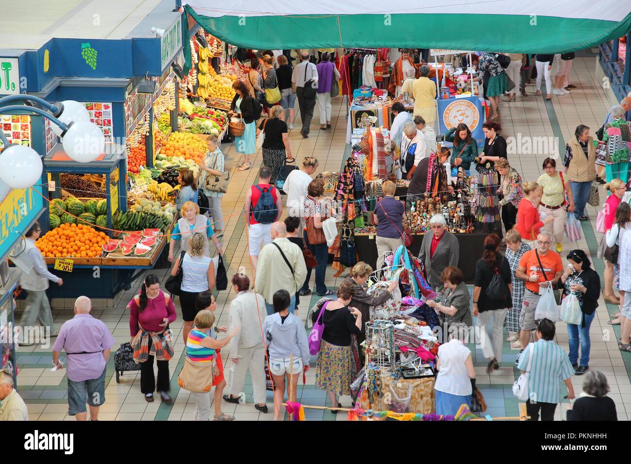 BUDAPEST, HUNGARY - JUNE 19, 2014: People visit Great Market Hall in ...
