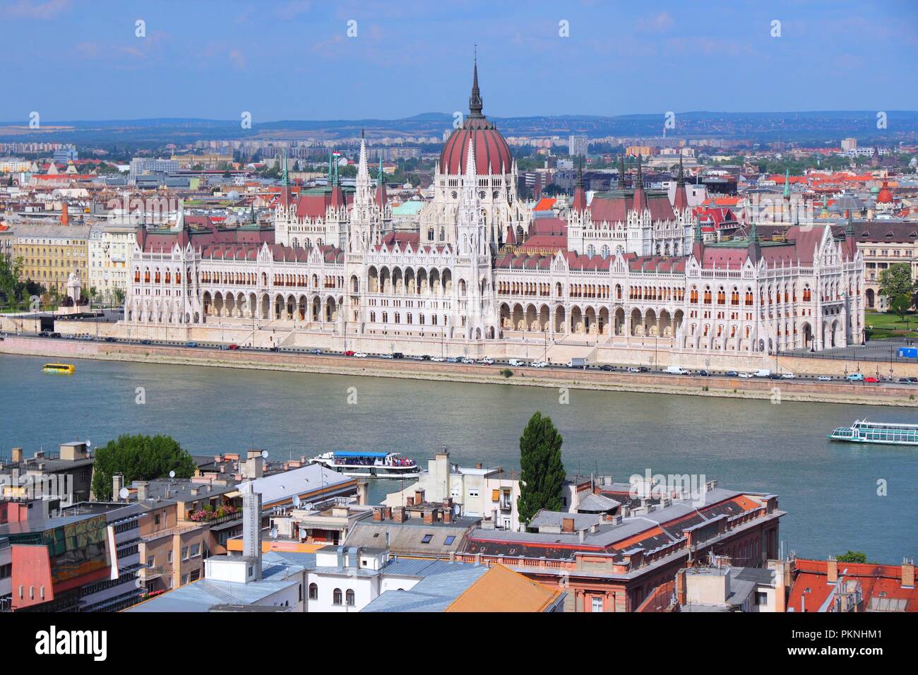 Budapest, Hungary - cityscape with Danube river and Parliament building ...