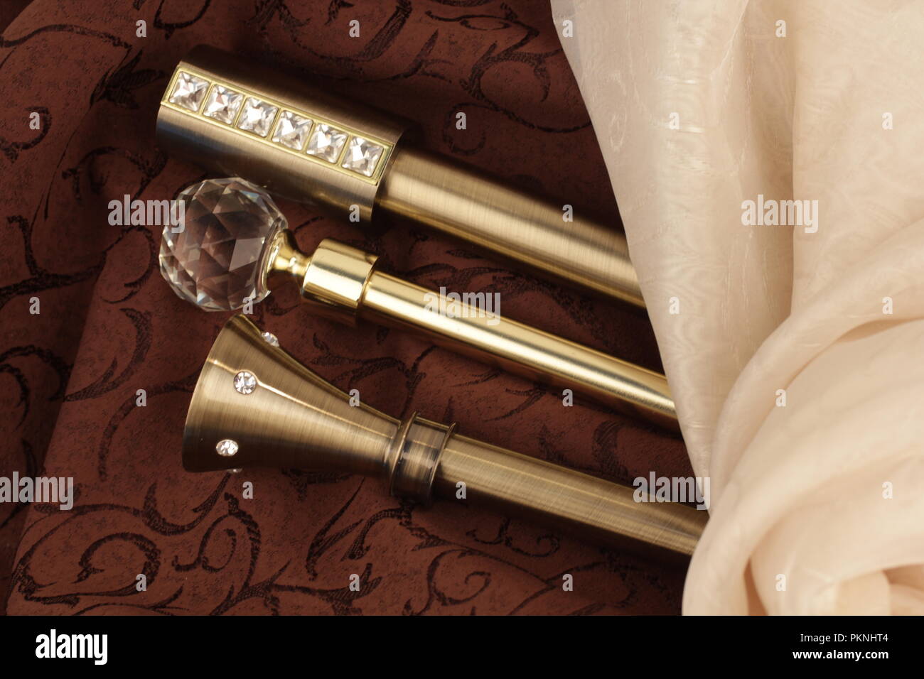 Metal ending for cornices and the folded fabric. Curtain rod and ...