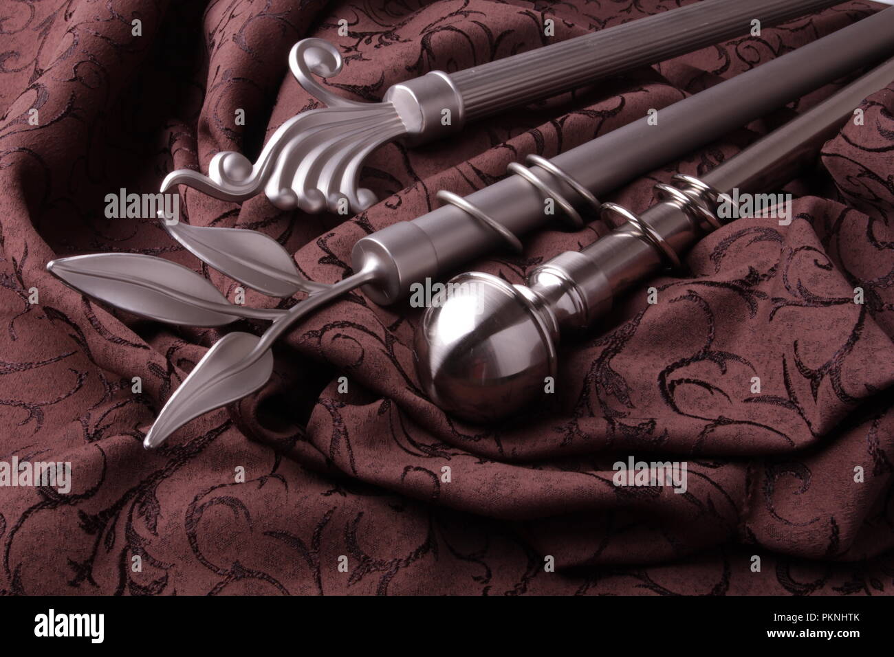 Metal ending for cornices and the folded fabric. Curtain rod and ...