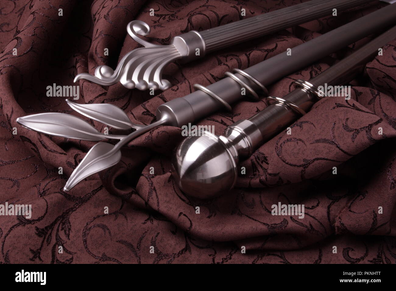Metal ending for cornices and the folded fabric. Curtain rod and ...