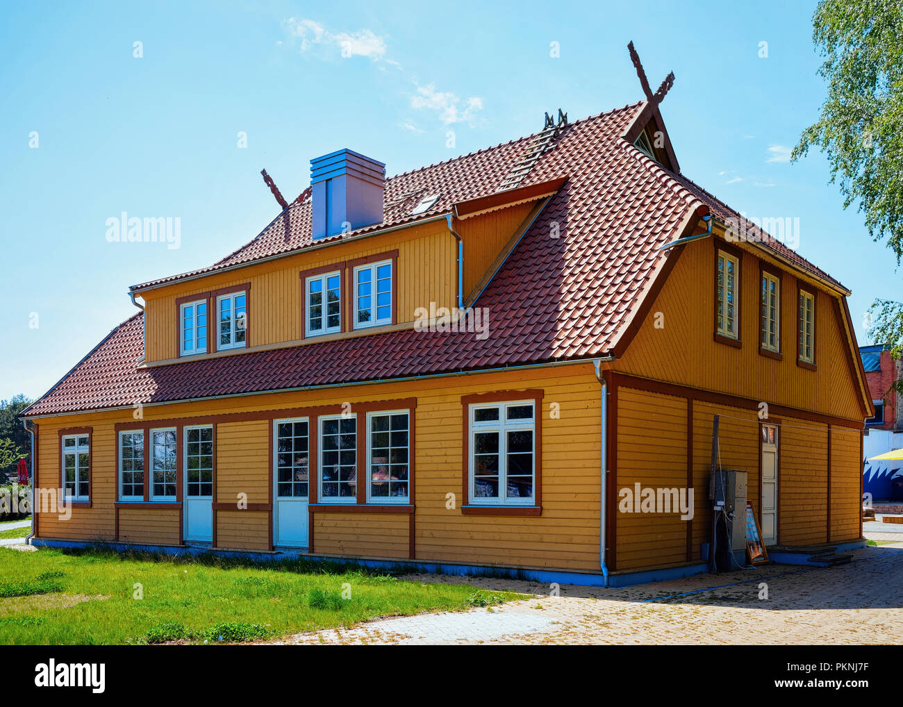 Nida, Lithuania - May 10, 2016: Building architecture in Nida resort ...