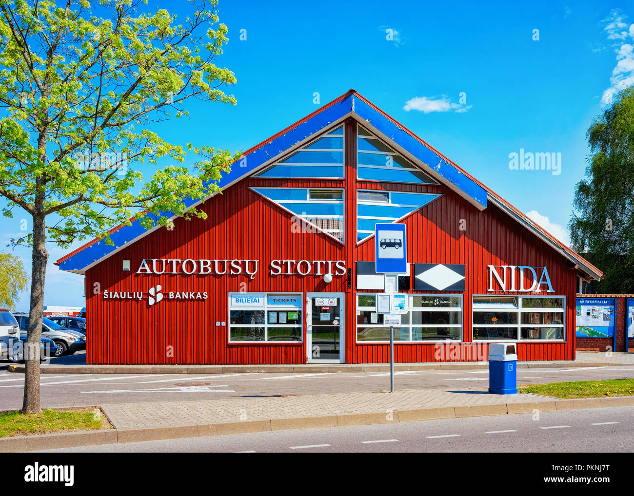 Nida, Lithuania - May 10, 2016: Bus station building architecture in ...