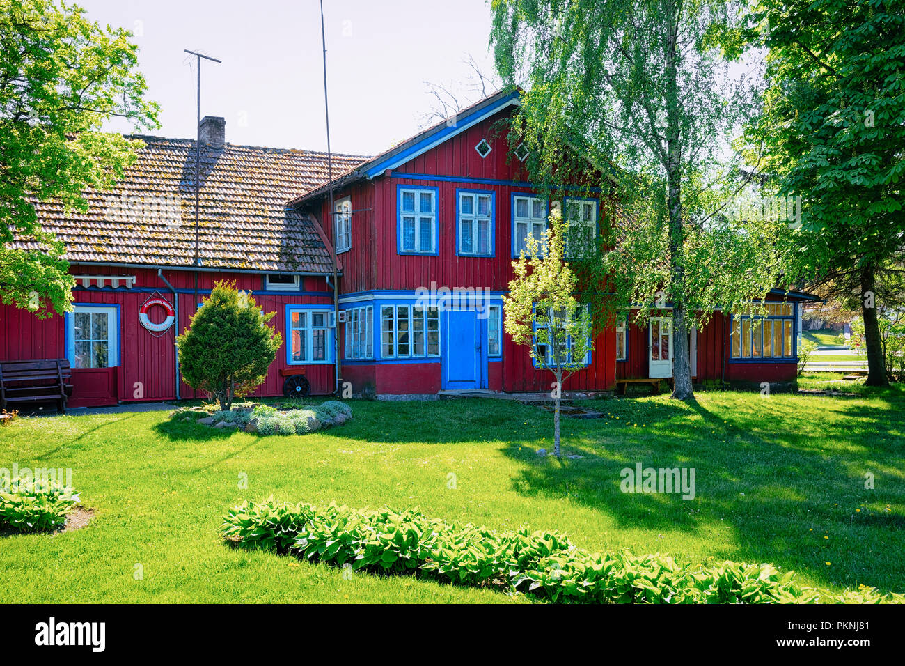 Nida, Lithuania - May 10, 2016: House architecture at Nida resort town ...