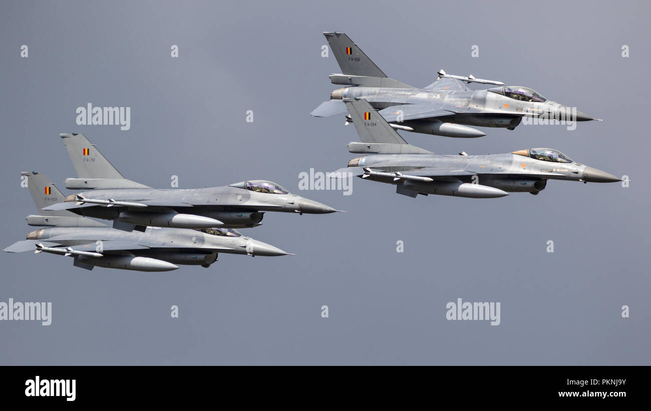 KLEINE BROGEL, BELGIUM - SEP 8, 2018: Formation of four Belgian Air ...