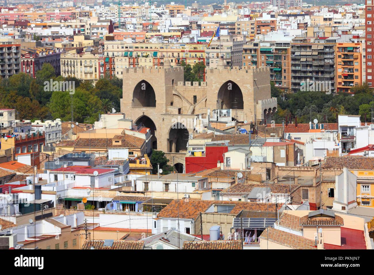 Valencia, Spain. Aerial view with old defensive fortified tower Stock ...