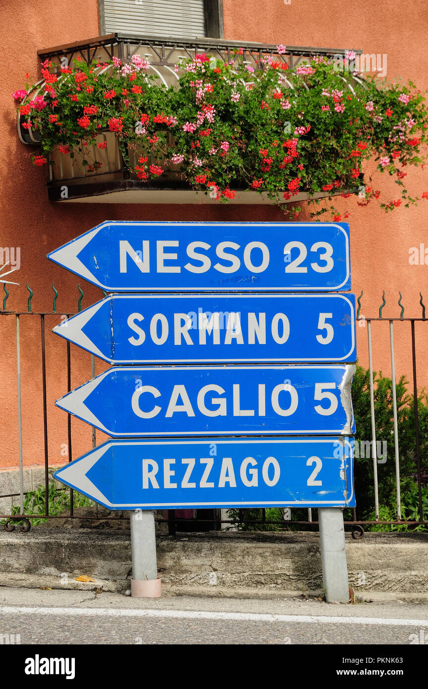 Italy, Lombardy, Lake Como, road signs Stock Photo - Alamy