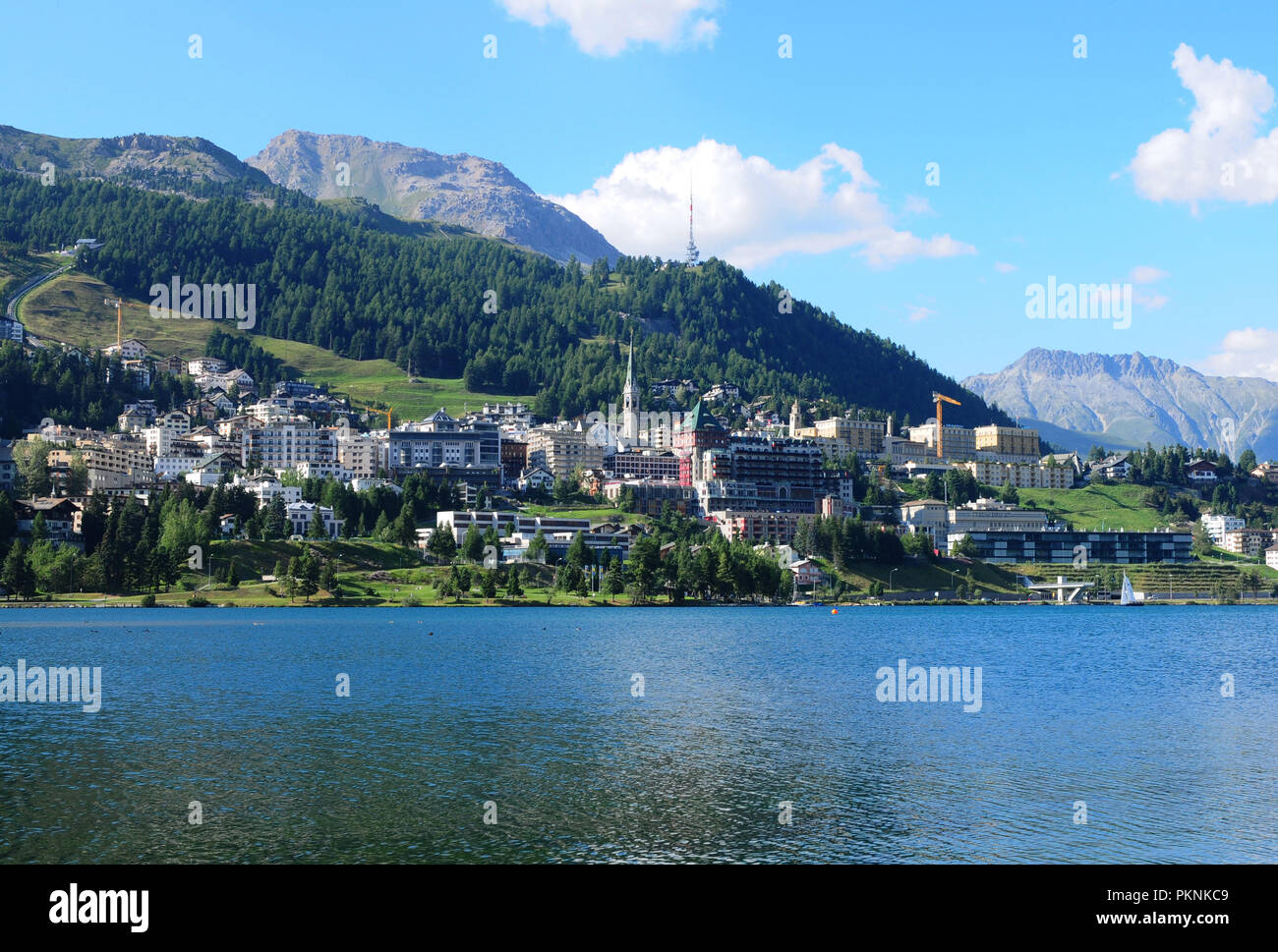 Swiss alps: Lake St. Moritz in the upper Engadin in canton Graubünden ...