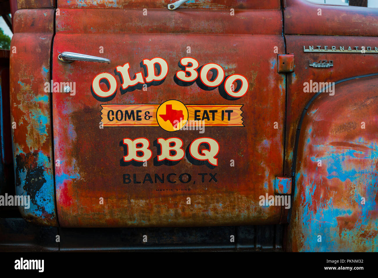 Red truck in Blanco, Texas USA Stock Photo - Alamy