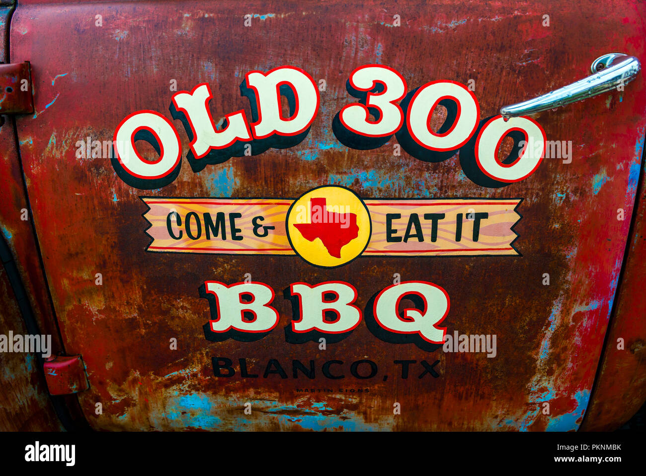Red truck in Blanco, Texas USA Stock Photo - Alamy