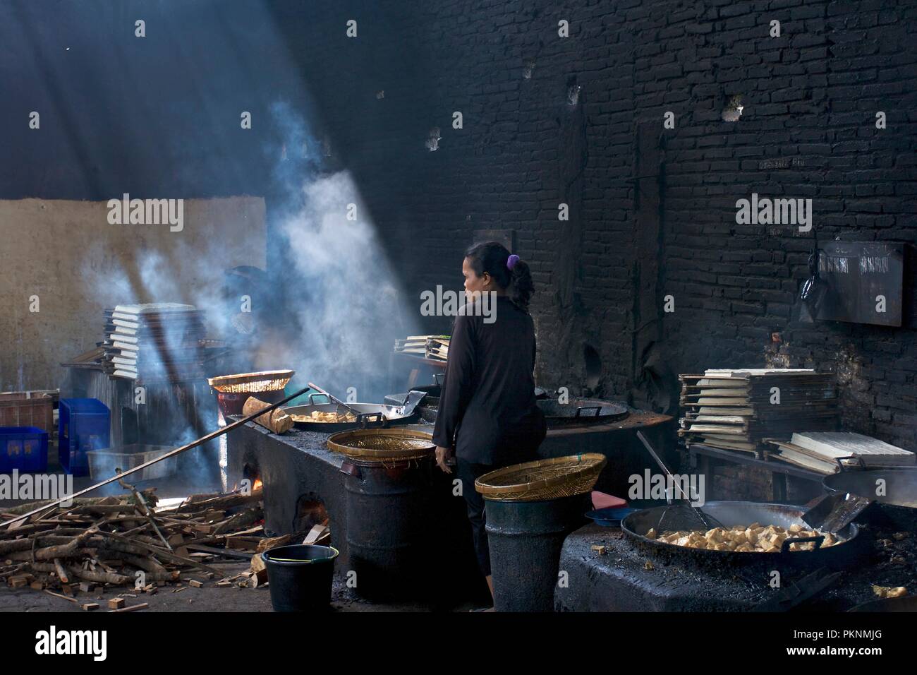 Inside tofu factory, Java, Indonesia Stock Photo - Alamy