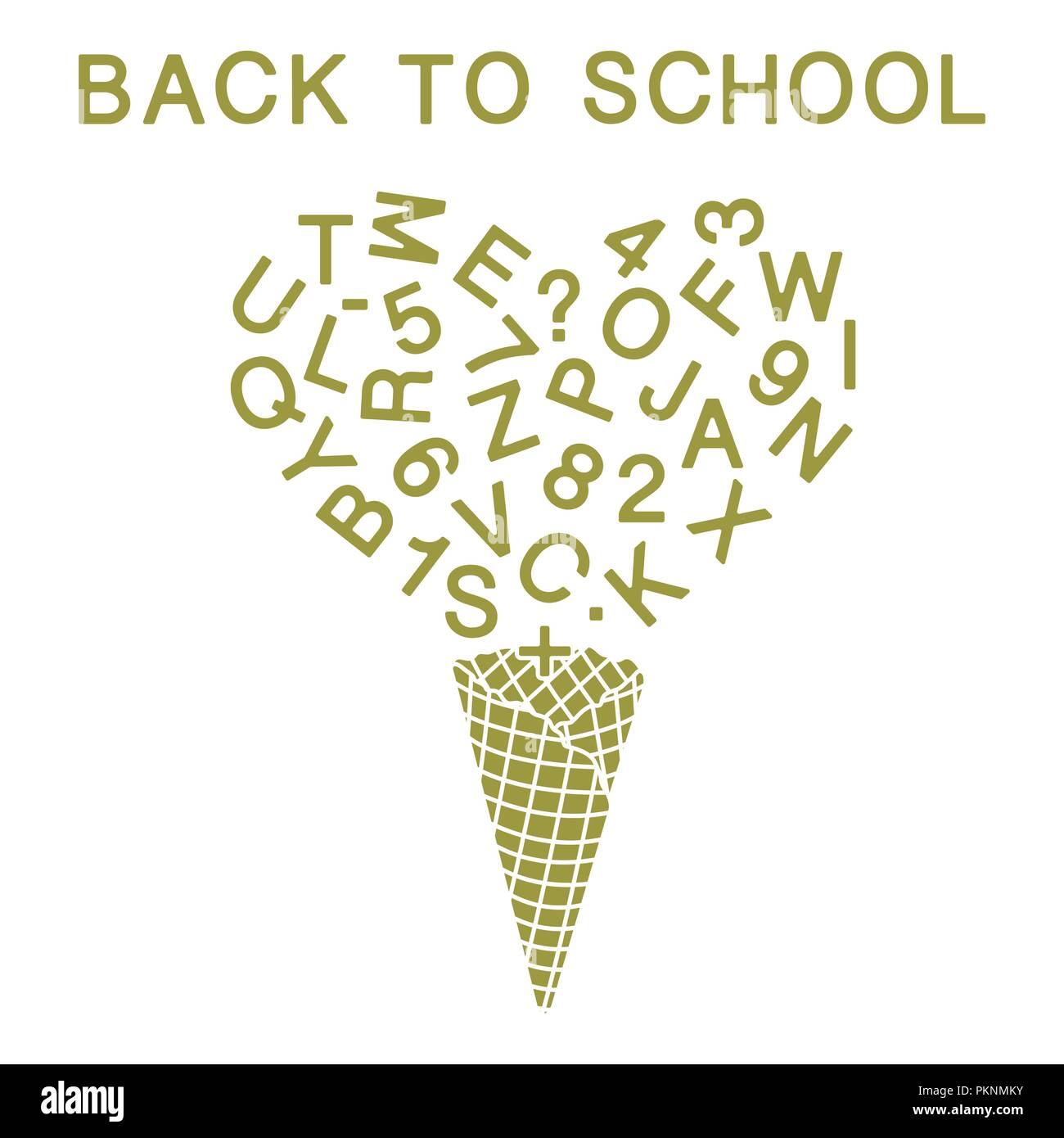 Back to school. Vector illustration with ice cream cone, letters ...