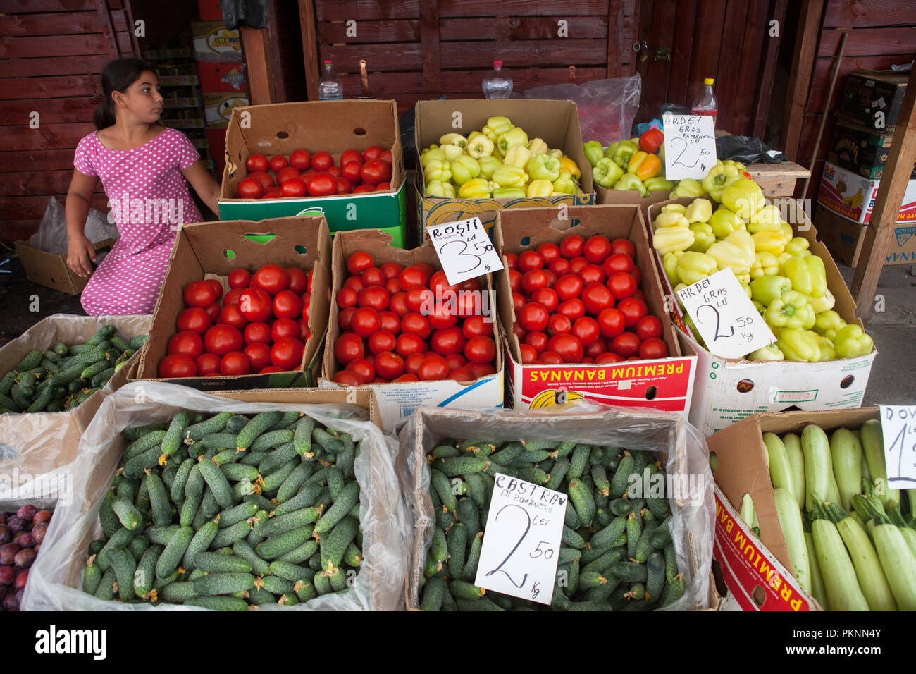 Vegetable stall in the Obor Market in Bucharest, Romania Stock Photo ...