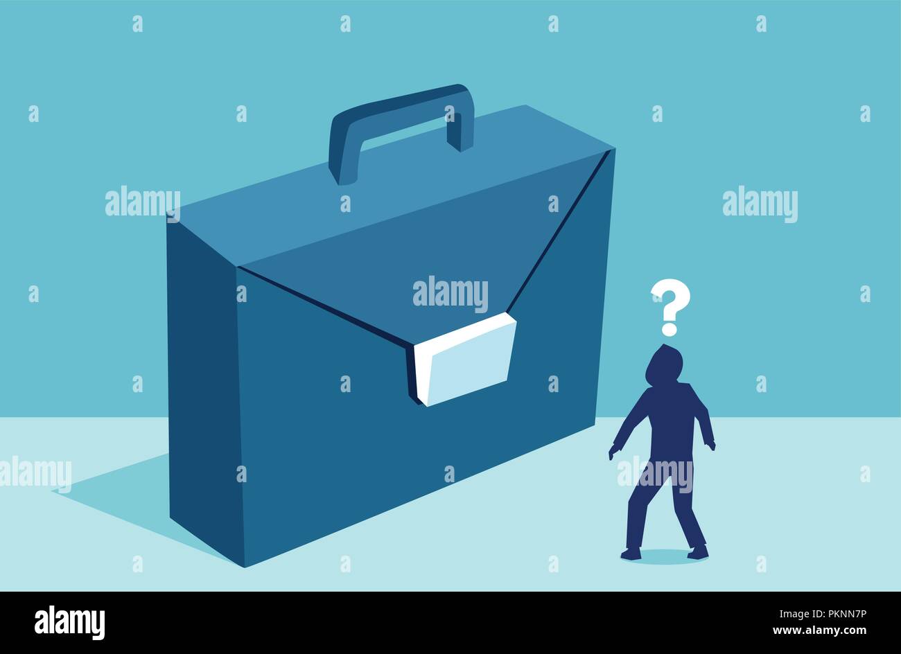 Vector of a businessman looking at briefcase uncertain about future job ...