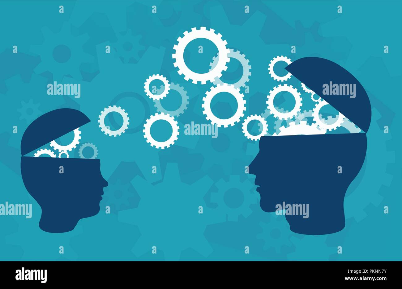 Knowledge transfer concept. Vector of two head silhouette of adult ...