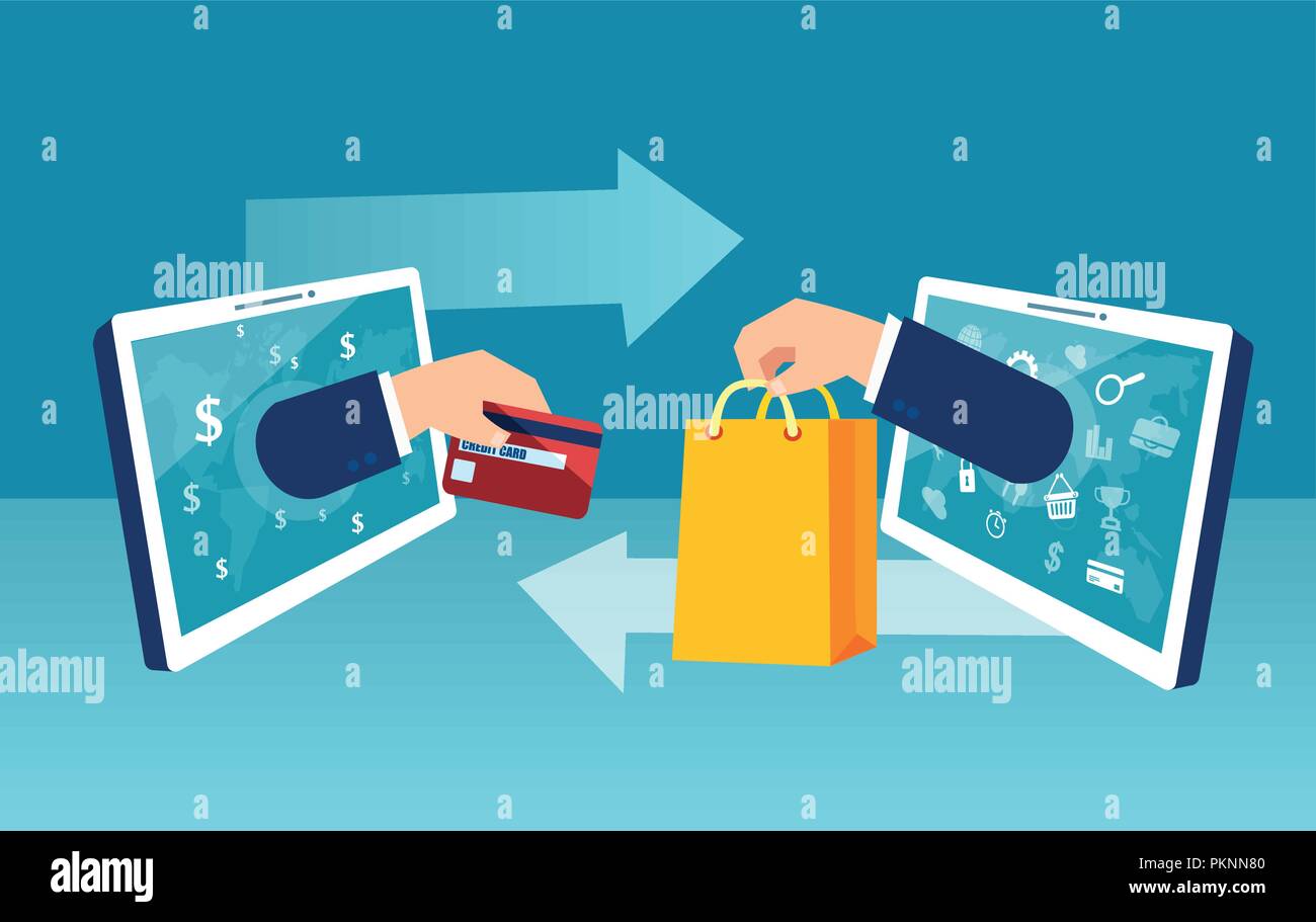 Vector concept online shopping at home using tablet computer paying ...