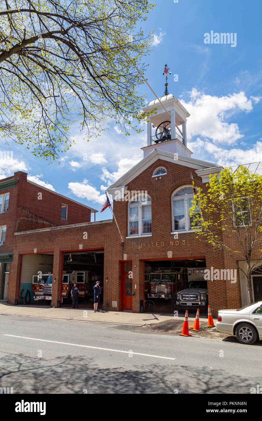 Frederick, MD, USA - April 26, 2015: The Frederick Fire Department fire ...