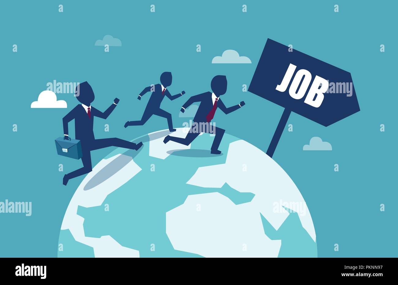 Vector of businessmen running around the world in search for better job ...